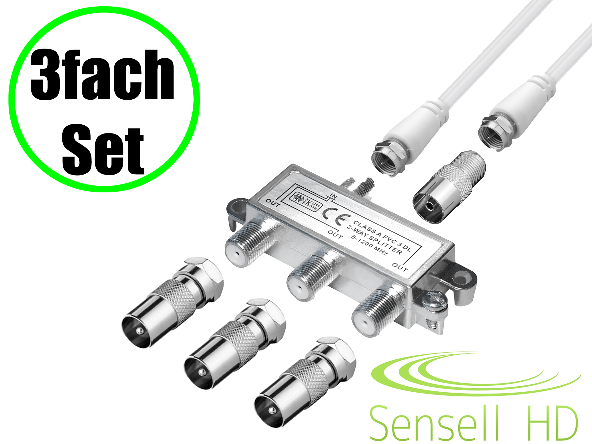 3-fach TV Verteiler Set Kabel Koax Adapter Splitter BK Kabel-TV DVB-C ...
